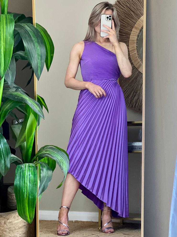Amelia Asymmetric Pleated Dress Purple Spoilt Belle Boutique Online